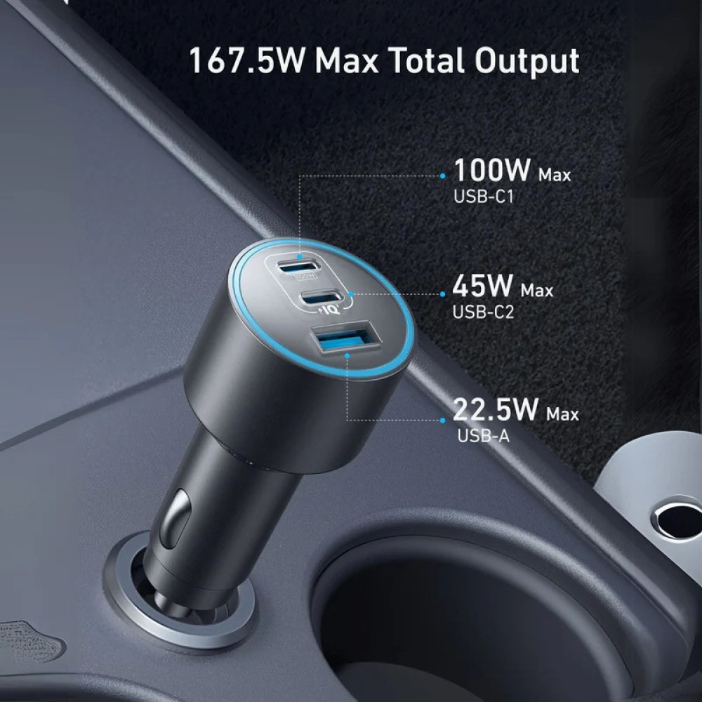 Buy Online Anker Car Charger (167.5W/ 3 Ports) With USB-C Cable - B2737HA1 in Qatar- Tccq.com
